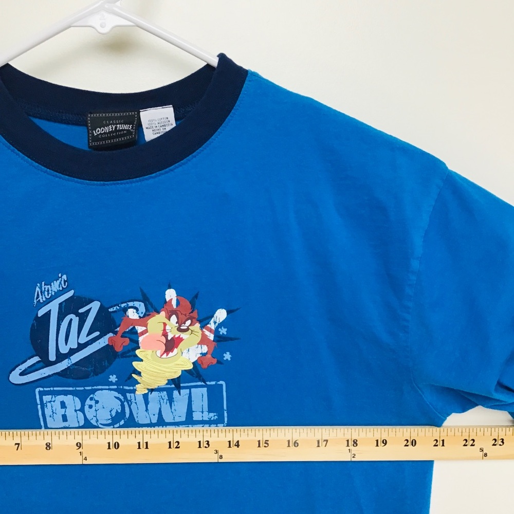 Vintage Looney Tunes Atomic Taz Bowling Ringer Tee Sh… - Gem